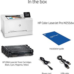 HP Color Laserjet Pro M255dw Wireless Laser Printer Single-Function, White - 22 ppm, 600 x 600 dpi, 8.5 x 14, Auto Duplex Printing, 2.7" Touchscreen, Ethernet, Cbmou Printer Cable