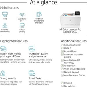 HP Color Laserjet Pro M255dw Wireless Laser Printer Single-Function, White - 22 ppm, 600 x 600 dpi, 8.5 x 14, Auto Duplex Printing, 2.7" Touchscreen, Ethernet, Cbmou Printer Cable