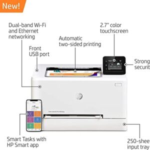 HP Color Laserjet Pro M255dw Wireless Laser Printer Single-Function, White - 22 ppm, 600 x 600 dpi, 8.5 x 14, Auto Duplex Printing, 2.7" Touchscreen, Ethernet, Cbmou Printer Cable