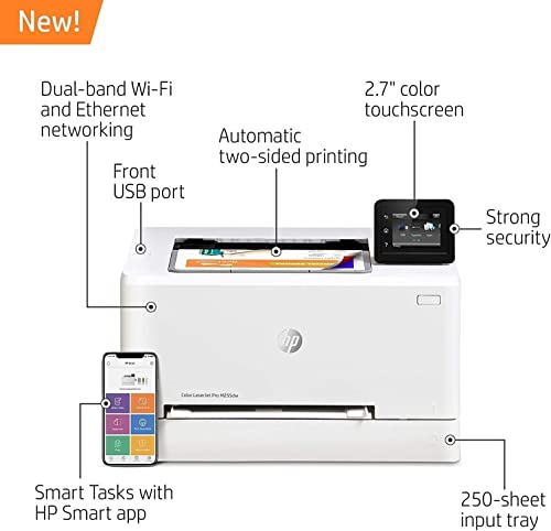 HP Color Laserjet Pro M255dw Wireless Laser Printer Single-Function, White - 22 ppm, 600 x 600 dpi, 8.5 x 14, Auto Duplex Printing, 2.7" Touchscreen, Ethernet, Cbmou Printer Cable