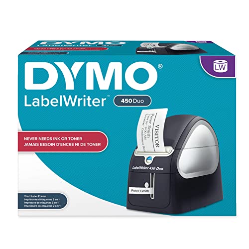 DYMO 1752267 LabelWriter 450 Duo Thermal Barcode Label Printer - USB 2.0 Connectivity - 71 Labels/min Print Speed, 300 dpi, 2.44" Label Width, Monochrome