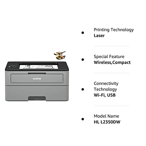 Brother HL-L2350DW Series Compact Wireless Monochrome Laser Printer - Mobile Printing - Auto Duplex Printing - Up to 32 Pages/min - Up to 250 Sheet Paper - 1-line LCD Display + HDMI Cable