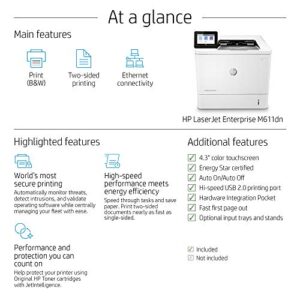 HP LaserJet Enterprise M611dn Monochrome Printer with built-in Ethernet & 2-sided printing (7PS84A) White