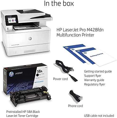 HP Laserjet Pro MFP M428fdn All-in-One Wired Monochrome Laser Printer, White - Print Scan Copy Fax - 40 ppm, 1200 x 1200 dpi, 512MB Memory, Auto Duplex Printing, 50-Sheet ADF, Ethernet, Cbmou Webcam