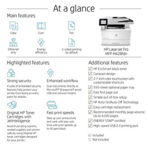 HP Laserjet Pro MFP M428fdn All-in-One Wired Monochrome Laser Printer, White - Print Scan Copy Fax - 40 ppm, 1200 x 1200 dpi, 512MB Memory, Auto Duplex Printing, 50-Sheet ADF, Ethernet, Cbmou Webcam