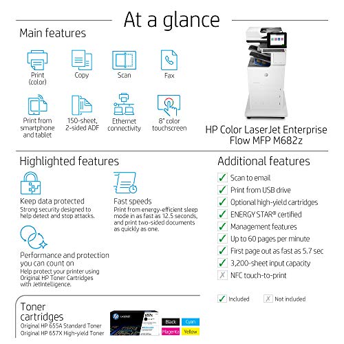 HP Color LaserJet Enterprise Flow M682z Multifunction Duplex Printer with Pull-Out Keyboard and 3-bin Stapler/Stacker (J8A17A)