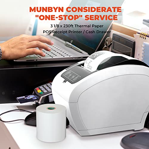 MUNBYN WiFi Thermal Receipt Printer with USB/LAN/RS232 Port, 80mm POS Printer Works with Square Windows Mac Chromebook Linux Cash Drawer, High-Speed Auto-Cutter Wall Mount, ESC/POS (P047-WiFi), White