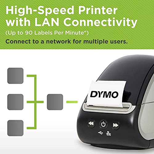 DYMO LabelWriter 550 Turbo Direct Thermal Label Printer, USB and LAN Connectivity Monochrome Label Maker - Print up to 90 Labels Per Minute, 300 dpi, Auto Label Recognition