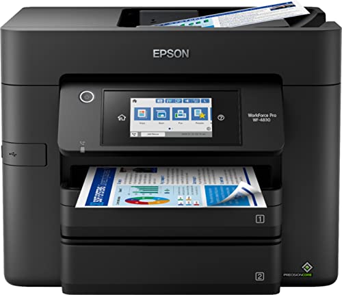 Epson Workforce Pro WF-4830 All-in-One Wireless Color Inkjet Printer - Print Scan Copy Fax - 4.3" Touchscreen Display, 25 ppm, 4800 x 2400 dpi, Auto 2-Sided Printing, 50-sheet ADF, 500-Sheet, Ethernet