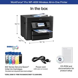 Epson Workforce Pro WF-4830 All-in-One Wireless Color Inkjet Printer - Print Scan Copy Fax - 4.3" Touchscreen Display, 25 ppm, 4800 x 2400 dpi, Auto 2-Sided Printing, 50-sheet ADF, 500-Sheet, Ethernet