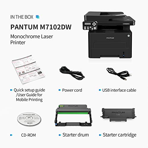 Pantum Laser Printer All in One Laser Printer Scanner Copier, Black White Printer Wirelessly Printer at 35PPM, M7102DW(V4T56A)