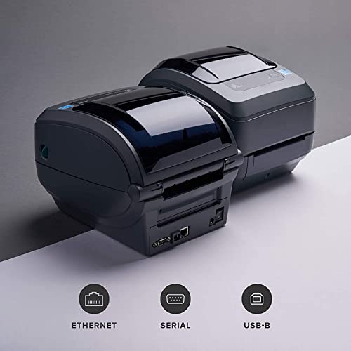 ZEBRA GK420T Thermal Transfer Desktop Monochrome Barcode Label Printer, Gray - USB, Serial and Ethernet Connectivity, 203 dpi, 4.25" Max Print Width, JTTANDS