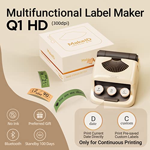 MakeID HD(300dpi) Label Maker Machine with 4 Rolls Tape, Bluetooth Multifunction Label Printer Available for Smartphone, Smart Sticker Maker with Multiple Templates for Office Home Organization