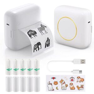 mini printer portable bluetooth-compatible photo printer with 10 rolls paper, inkless pocket printer for iphone thermal sticker maker machine label printer for receipt picture notes study home office