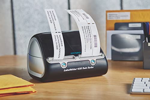 DYMO LabelWriter 450 Twin Turbo Direct Thermal Label Printer, Black - USB Connectivity Monochrome Barcode Label Maker - Print up to 71 Labels Per Minute, 300 x 600 dpi, 2.20" Maximum Print Width