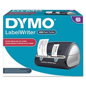 DYMO LabelWriter 450 Twin Turbo Direct Thermal Label Printer, Black - USB Connectivity Monochrome Barcode Label Maker - Print up to 71 Labels Per Minute, 300 x 600 dpi, 2.20" Maximum Print Width