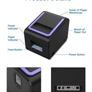 POLONO Receipt Printer, 3 1/8" 80mm PL330 Thermal Receipt Printer, 300mm/s POS Receipt Printer with Auto-Cutter for Cash Drawer/ESC/POS, POS Printer Compatible with Windows MAC OS Ethernet Serial USB