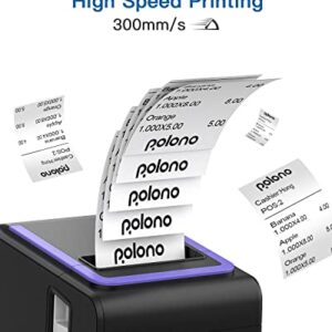 POLONO Receipt Printer, 3 1/8" 80mm PL330 Thermal Receipt Printer, 300mm/s POS Receipt Printer with Auto-Cutter for Cash Drawer/ESC/POS, POS Printer Compatible with Windows MAC OS Ethernet Serial USB