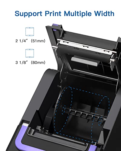 POLONO Receipt Printer, 3 1/8" 80mm PL330 Thermal Receipt Printer, 300mm/s POS Receipt Printer with Auto-Cutter for Cash Drawer/ESC/POS, POS Printer Compatible with Windows MAC OS Ethernet Serial USB