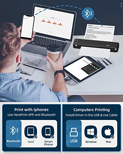 HPRT Portable Printer Wireless Bluetooth Thermal Transfer Mobile Printer Inkless Phone Compatible with Android and iOS, Laptop for Travel 8.5" X 11" US Letter&A4 Paper (USB Driver Included)