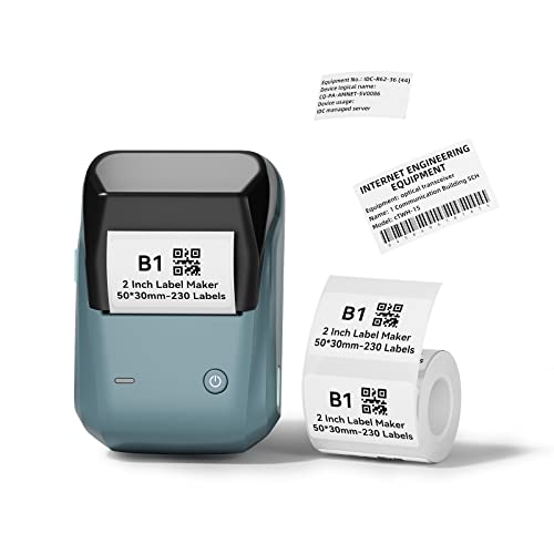 Label Makers B1 Portable Bluetooth Label Maker with Tape, New 2 Inch Thermal Label Printer for Barcode, Clothing, Address, Mailing, Compatible with Smartphone & Computer, with 1pack 50×30mm Label