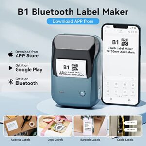 Label Makers B1 Portable Bluetooth Label Maker with Tape, New 2 Inch Thermal Label Printer for Barcode, Clothing, Address, Mailing, Compatible with Smartphone & Computer, with 1pack 50×30mm Label