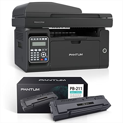 Pantum All in One Laser Printer Scanner Copier with Auto Document Feeder, Wireless Multifunction Black and White Laser Printer, M6552NW with Toner PB-211