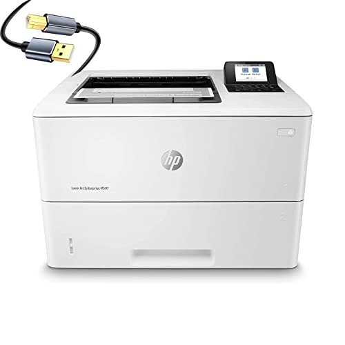 HP Laserjet Enterprise M507n Print Only Wired Monochrome Laser Printer, White - 2.7" LCD, 45 ppm, 1200 x 1200 dpi, 1.5GB Memory, 650 Sheets Input, USB 2.0 Ethernet Connectivity, Cbmou Printer Cable