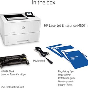 HP Laserjet Enterprise M507n Print Only Wired Monochrome Laser Printer, White - 2.7" LCD, 45 ppm, 1200 x 1200 dpi, 1.5GB Memory, 650 Sheets Input, USB 2.0 Ethernet Connectivity, Cbmou Printer Cable