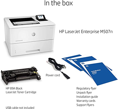 HP Laserjet Enterprise M507n Print Only Wired Monochrome Laser Printer, White - 2.7" LCD, 45 ppm, 1200 x 1200 dpi, 1.5GB Memory, 650 Sheets Input, USB 2.0 Ethernet Connectivity, Cbmou Printer Cable