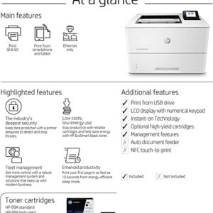 HP Laserjet Enterprise M507n Print Only Wired Monochrome Laser Printer, White - 2.7" LCD, 45 ppm, 1200 x 1200 dpi, 1.5GB Memory, 650 Sheets Input, USB 2.0 Ethernet Connectivity, Cbmou Printer Cable