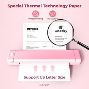 Omezizy M08F-Letter Bluetooth Portable Printer for Travel and Pack of 100 Sheets US Letter Thermal Paper