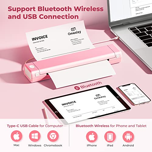 Omezizy M08F-Letter Bluetooth Portable Printer for Travel and Pack of 100 Sheets US Letter Thermal Paper