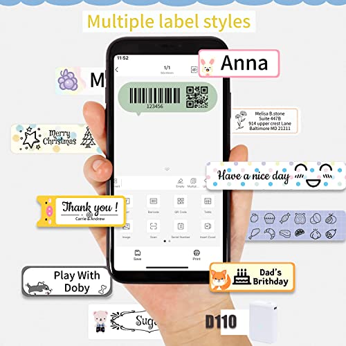 NIIMBOT Label Maker Sticker Machine D110 Thermal Label Printer Inkless Portable Bluetooth Label Sticker Maker, Mini Bulk Printer for Business Home Office Compatible iOS Android USB Rechargeable-White