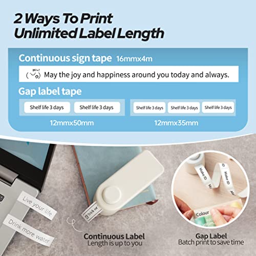 Makeid Label Maker Machine with Tape 16mm Wide Cute Fonts Emoji Different Calligraphy Customizable Bluetooth USB Rechargeable for Android iOS Fast and Easy