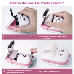 Mini Printer Portable, Pocket Thermal Printer, Inkless Printers for iOS and Android with 7 Rolls of Printing Paper in for Photos, Office Receipts, QR Codes, Labels, Notes(Pink)