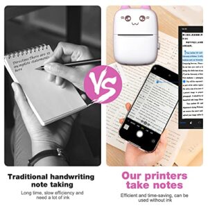 Mini Printer Portable, Pocket Thermal Printer, Inkless Printers for iOS and Android with 7 Rolls of Printing Paper in for Photos, Office Receipts, QR Codes, Labels, Notes(Pink)