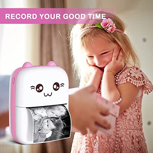 Mini Printer Portable, Pocket Thermal Printer, Inkless Printers for iOS and Android with 7 Rolls of Printing Paper in for Photos, Office Receipts, QR Codes, Labels, Notes(Pink)