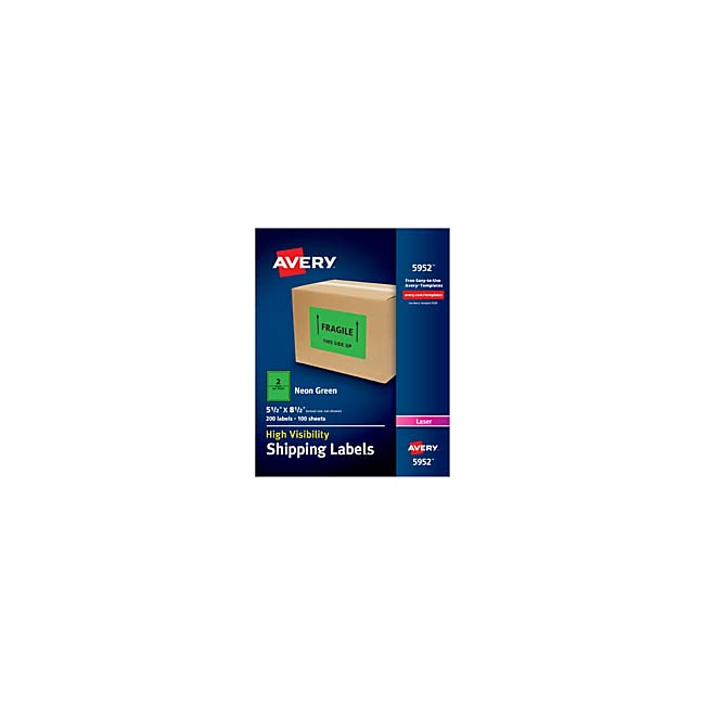 Avery Neon Shipping Labels for Laser Printers, 5-1/2" x 8-1/2", 200 Green Labels (5952)