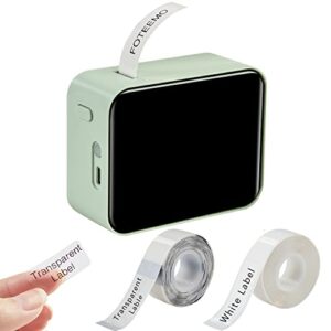 foteemo label maker machine with 2 tape, portable wireless connection mini label maker bluetooth label printer inkless rechargeable label sticker printer for office home organization (mint green)