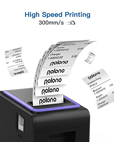 POLONO Receipt Printer, 3 1/8"" 80mm PL330 Thermal Receipt Printer, 300mm/s POS Receipt Printer, 3 1/8” x 230' Thermal Paper, Receipt Paper Suitable for Many Credit Card Terminals, BPA Free, 10 Rolls