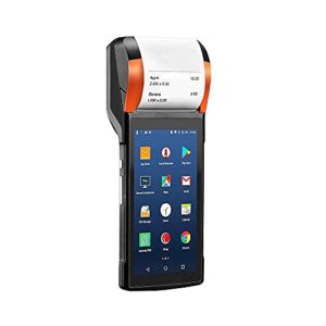 iwira sunmi v2 pos terminal with receipt printer, speaker, camera and barcode scanner all in one handheld pda printer, android 7.1 system, support 4g, wifi and bluetooth, orange, black