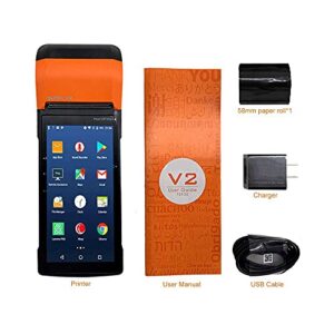 IWIRA Sunmi V2 POS Terminal with Receipt Printer, Speaker, Camera and Barcode Scanner All in One Handheld PDA Printer, Android 7.1 System, Support 4G, WiFi and Bluetooth, Orange, Black