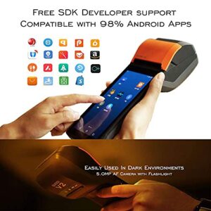 IWIRA Sunmi V2 POS Terminal with Receipt Printer, Speaker, Camera and Barcode Scanner All in One Handheld PDA Printer, Android 7.1 System, Support 4G, WiFi and Bluetooth, Orange, Black