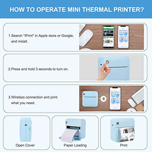 Augot Mini Printer, Bluetooth Pocket Thermal Printer Inkless Portable Sticker Printer Compatible with iOS and Android Wireless Photo Printer for Printing Label, Journal, Study Notes, Memo, Photos