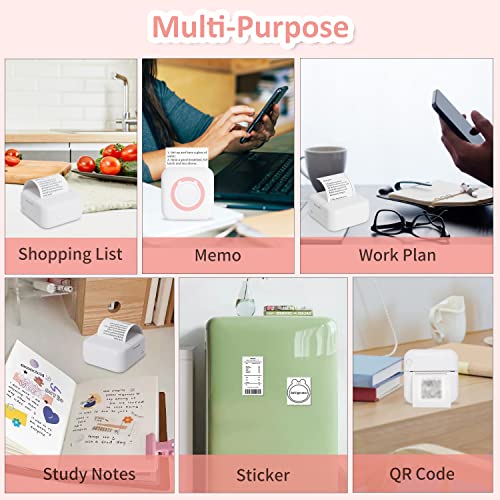 AURTEC Mini Thermal Printer, Portable Wireless Bluetooth Inkless Printer with 3 Rolls of Sticker and 3 Rolls of Thermal Paper, Compatible with Android/iOS, Pocket Printer for Memo, Photo and More Pink