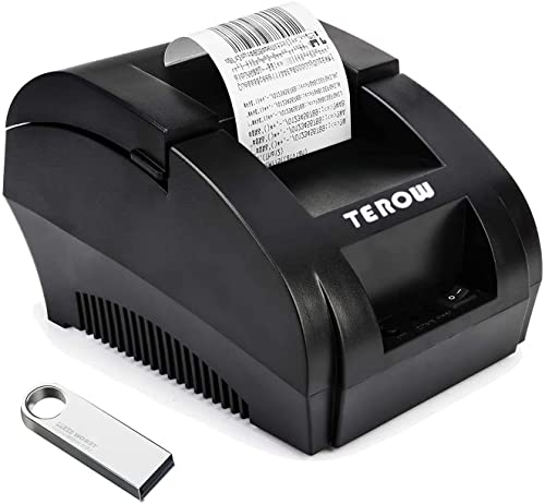 TEROW Printer T5890K USB Thermal Receipt Printer 58MM POS Portable Label Printer with High Speed Printing Mini Small Pos Receipt Printer for Restaurant/Sales/Kitchen Support Windows 7/8/9X/10/XP