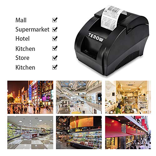 TEROW Printer T5890K USB Thermal Receipt Printer 58MM POS Portable Label Printer with High Speed Printing Mini Small Pos Receipt Printer for Restaurant/Sales/Kitchen Support Windows 7/8/9X/10/XP