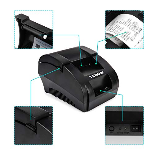 TEROW Printer T5890K USB Thermal Receipt Printer 58MM POS Portable Label Printer with High Speed Printing Mini Small Pos Receipt Printer for Restaurant/Sales/Kitchen Support Windows 7/8/9X/10/XP