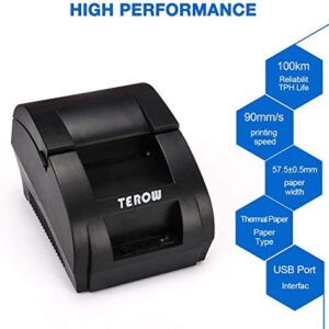 TEROW Printer T5890K USB Thermal Receipt Printer 58MM POS Portable Label Printer with High Speed Printing Mini Small Pos Receipt Printer for Restaurant/Sales/Kitchen Support Windows 7/8/9X/10/XP